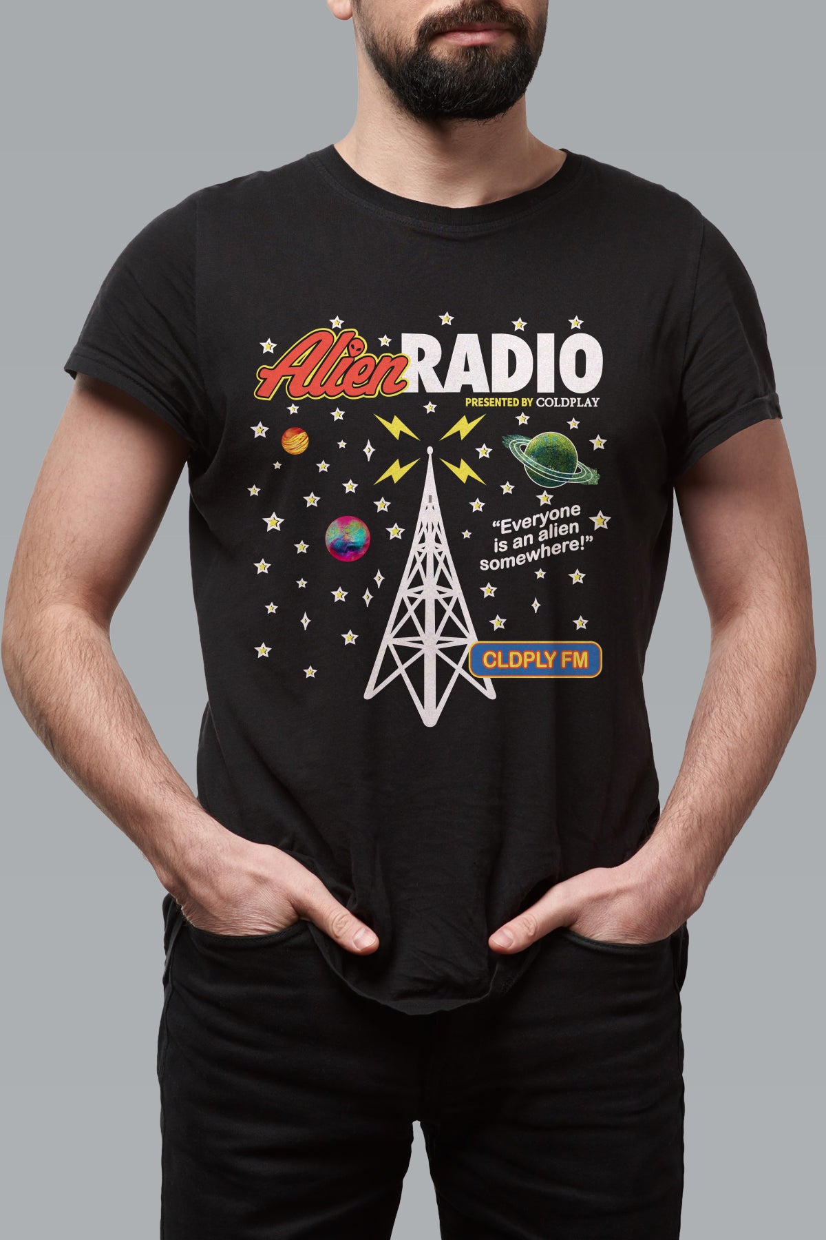 Coldplay Alien Radio Shirt | Black Tee – EZ Print Creations